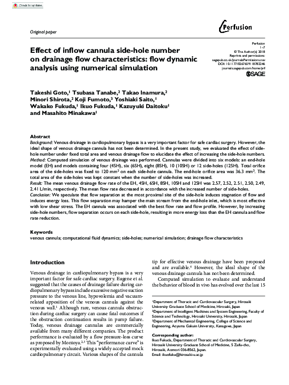(PDF) Effect of inflow cannula side-hole number on drainage flow characteristics: flow dynamic ...