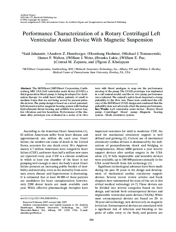 (PDF) Performance Characterization of a Rotary Centrifugal Left ...