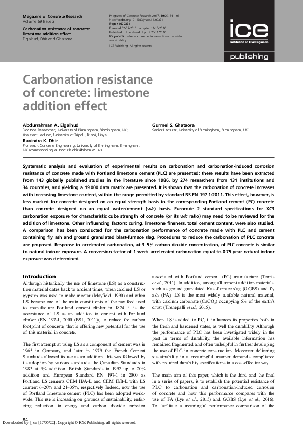 (PDF) Carbonation resistance of concrete: limestone addition effect