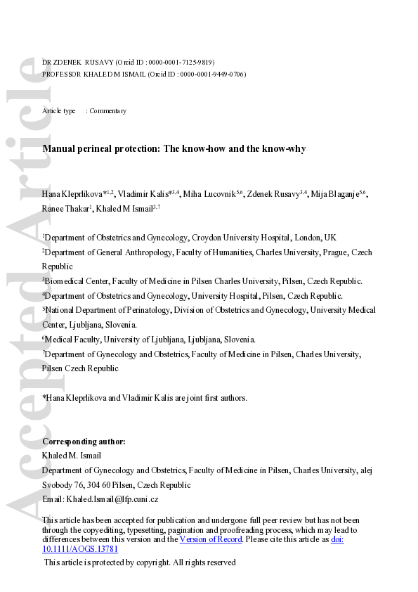 (PDF) Manual perineal protection: The know‐how and the know‐why