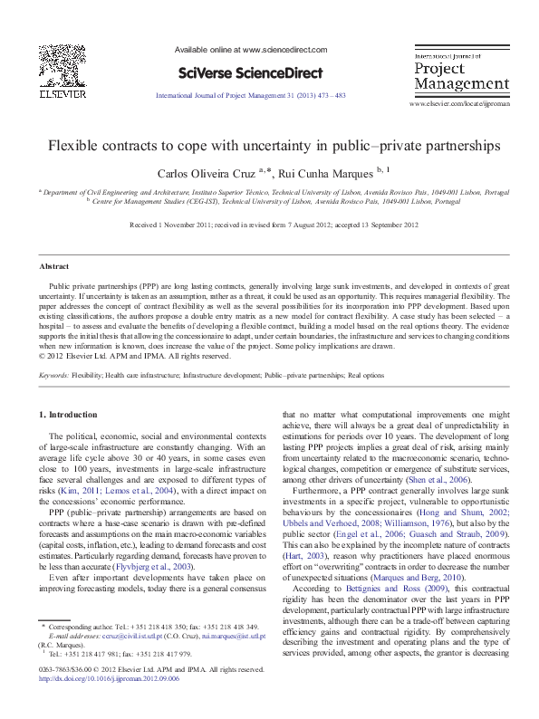 (PDF) Flexible contracts to cope with uncertainty in public–private partnerships