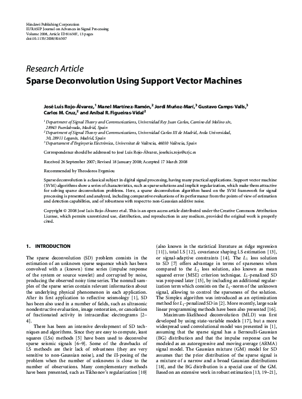 (PDF) Sparse Deconvolution Using Support Vector Machines