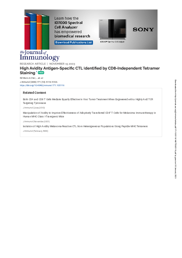 (PDF) High Avidity Antigen-Specific CTL Identified by CD8-Independent ...
