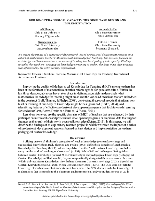 (PDF) Building Pedagogical Capacity through Task Design and Implementation