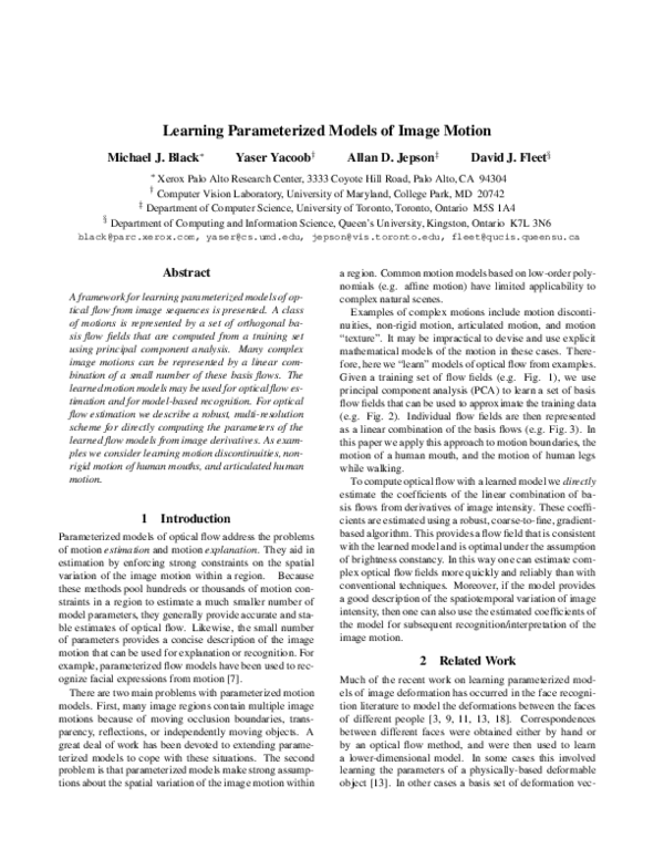(PDF) Learning parameterized models of image motion