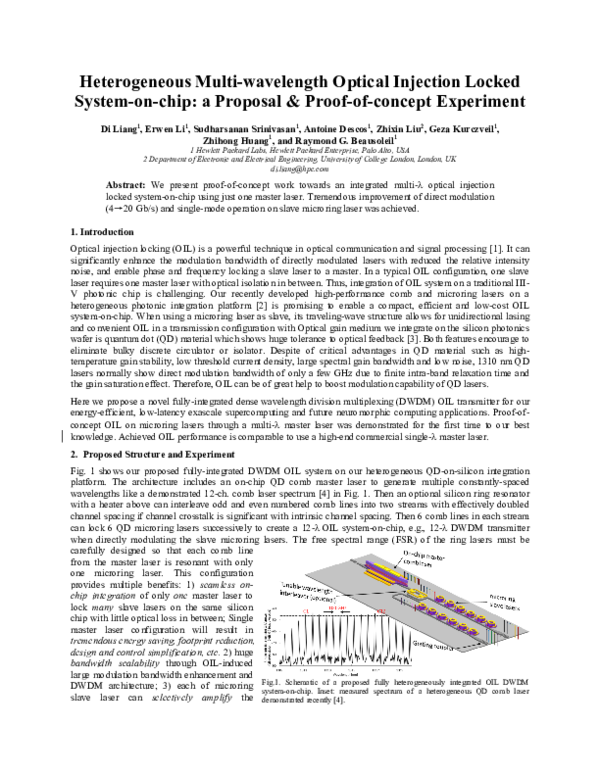 (PDF) Heterogeneous Multi-Wavelength Optical Injection Locked System-on-Chip: A Proposal & Proof ...