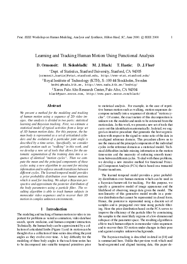 (PDF) Learning and tracking human motion using functional analysis