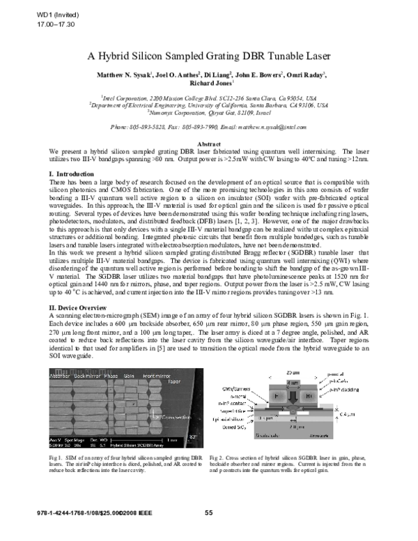 (PDF) A hybrid silicon sampled grating DBR tunable laser | Di Liang ...