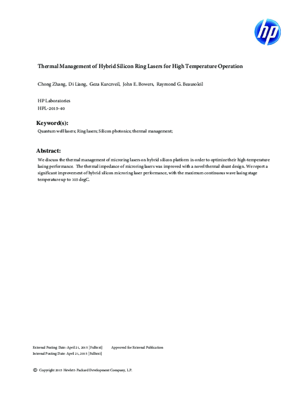 (PDF) Thermal Management of Hybrid Silicon Ring Lasers for High ...