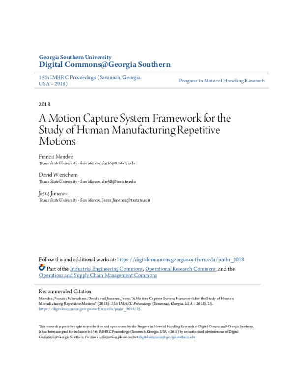 (PDF) A Motion Capture System Framework for the Study of Human ...