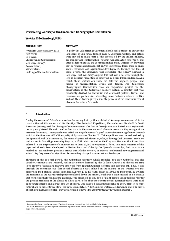 (PDF) Translating landscape: the Colombian Chorographic Commission