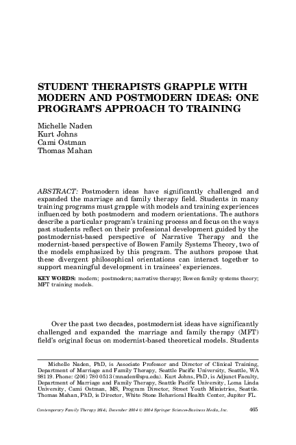 (PDF) Student Therapists Grapple with Modern and Postmodern Ideas: One ...