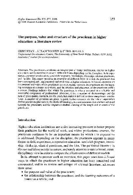 (PDF) The purpose, value and structure of the practicum in higher ...