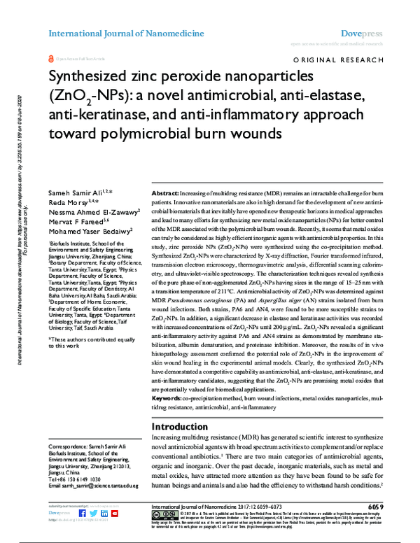 (PDF) Synthesized zinc peroxide nanoparticles (ZnO2-NPs): a novel ...