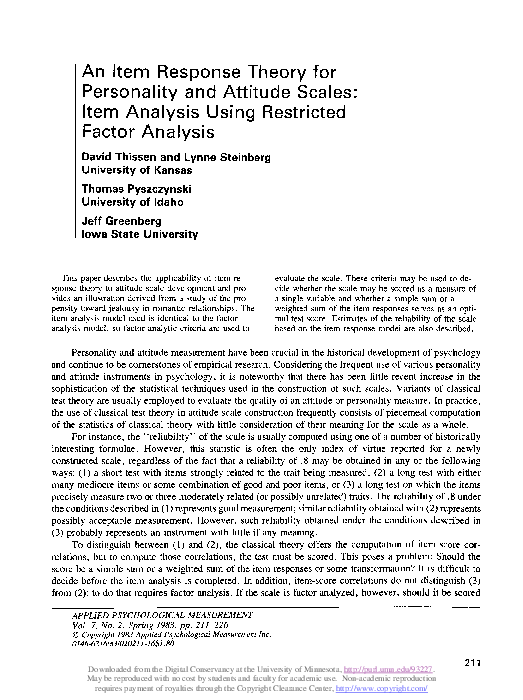 (PDF) An Item Response Theory for Personality and Attitude Scales: Item ...