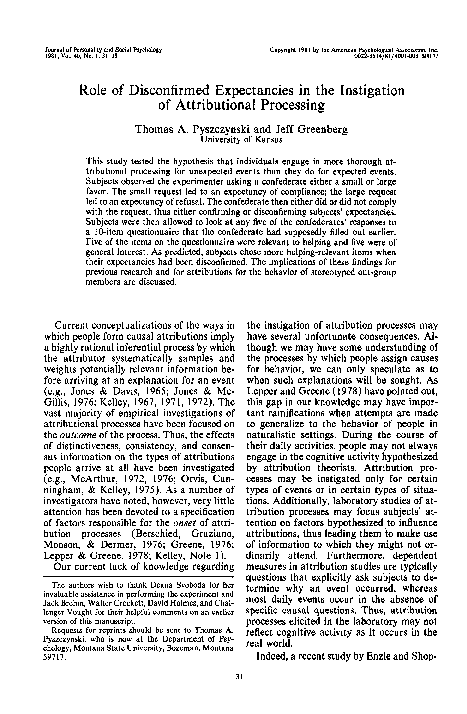 (PDF) Role of disconfirmed expectancies in the instigation of attributional processing