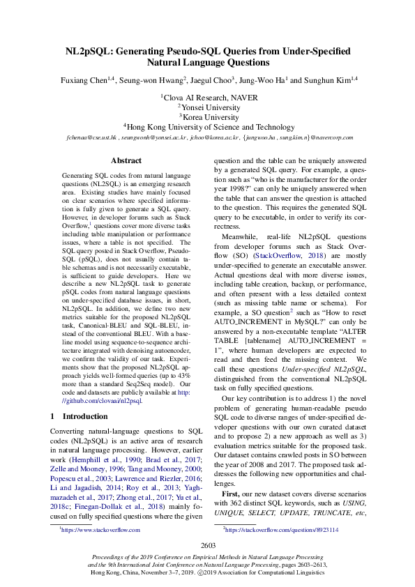 Pdf Nl2psql Generating Pseudo Sql Queries From Under Specified Natural Language Questions 6081