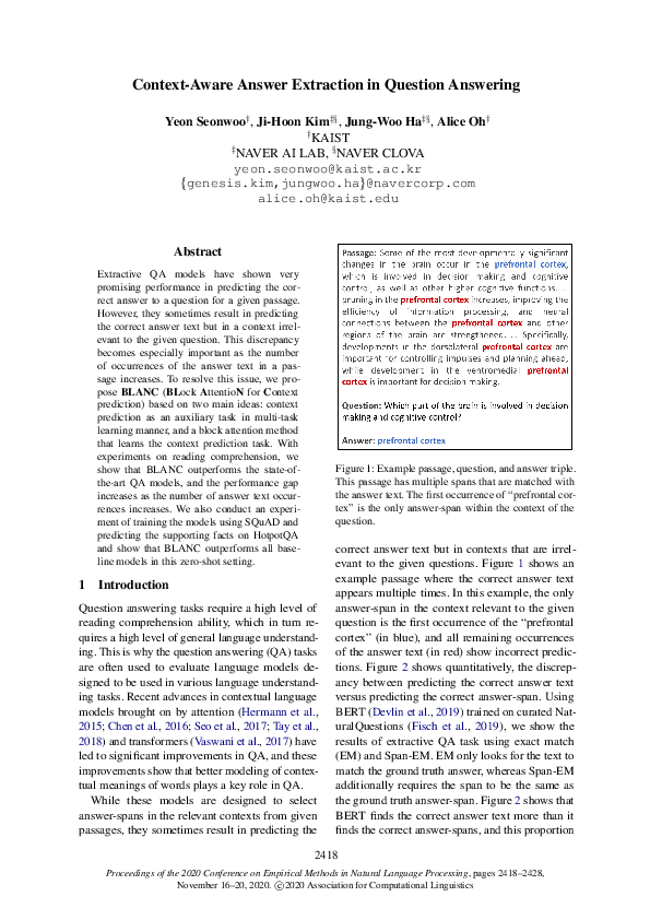 (PDF) Context-Aware Answer Extraction in Question Answering