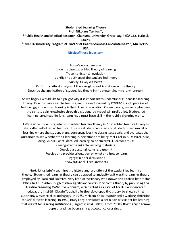 (PDF) Student-led Learning Theory
