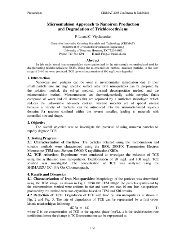 (PDF) Microemulsion and solution approaches to nanoparticle iron ...