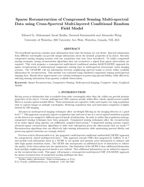 (PDF) Sparse reconstruction of compressed sensing multispectral data using a cross-spectral ...
