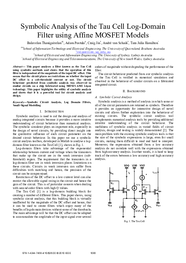 (PDF) Symbolic analysis of the Tau Cell log-domain filter using affine ...