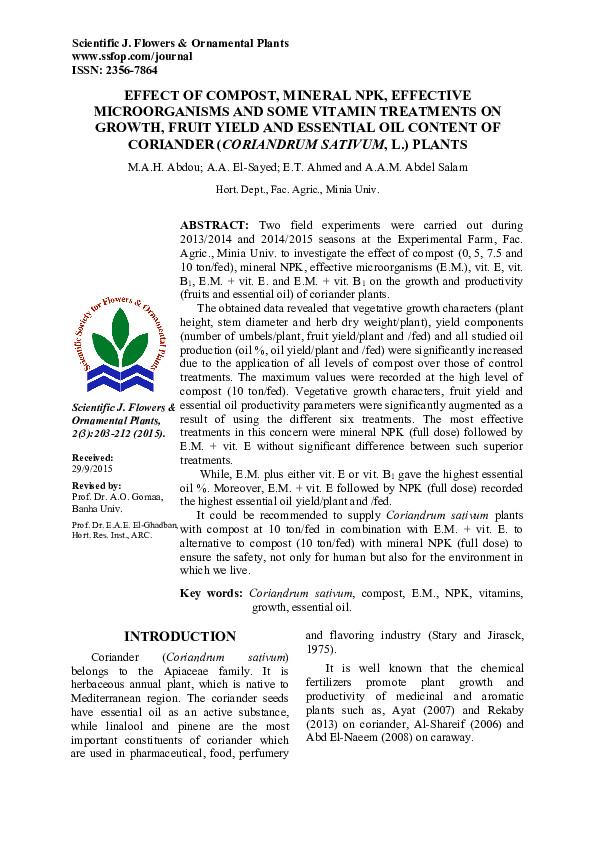 (PDF) Effect of Compost, Mineral NPK, Effective Microorganisms and Some ...