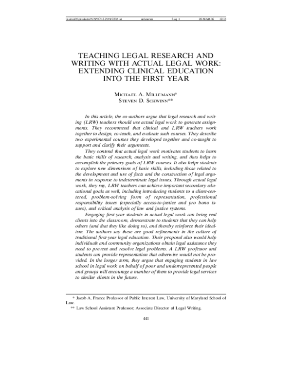 (PDF) Teaching Legal Research and Writing with Actual Legal Work ...