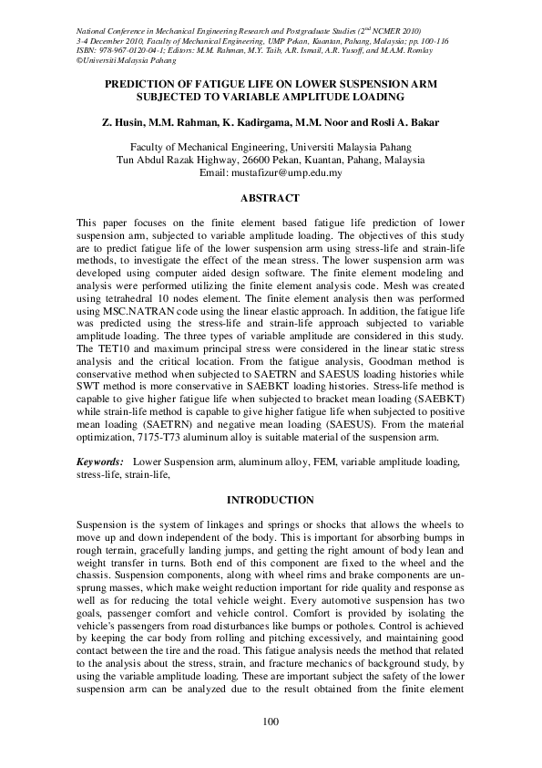 (PDF) Prediction Of Fatigue Life On Lower Suspension Arm Subjected To ...