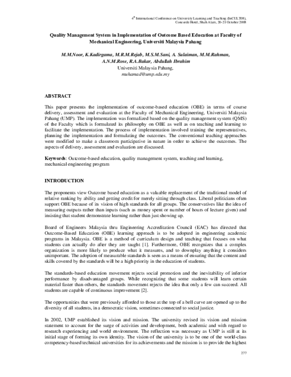 (PDF) Quality Management System in the Implementation of OBE at Faculty ...