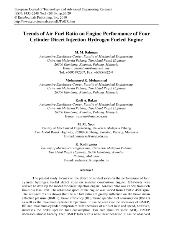 (PDF) Trends of air fuel ratio on engine performance of four cylinder ...