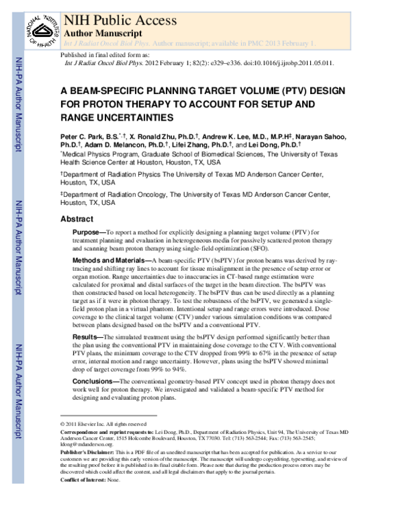 (PDF) A Beam-Specific Planning Target Volume (PTV) Design for Proton ...