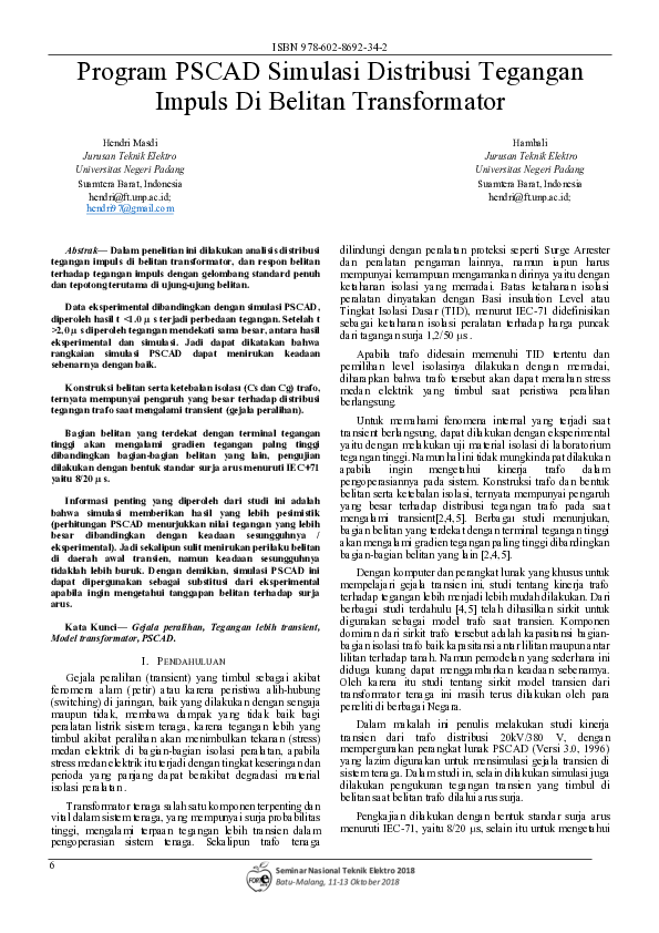 (PDF) Program PSCAD Simulasi Distribusi Tegangan Impuls Di Belitan Transformator