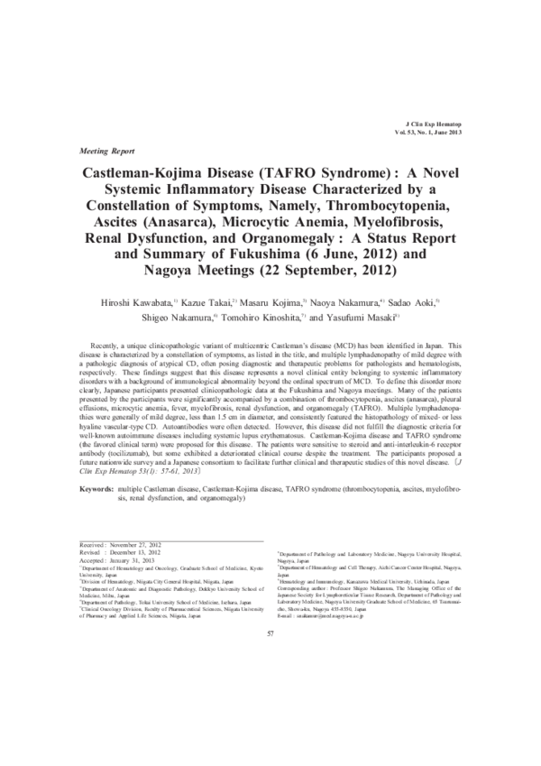 (PDF) Castleman-Kojima Disease (TAFRO Syndrome) : A Novel Systemic ...
