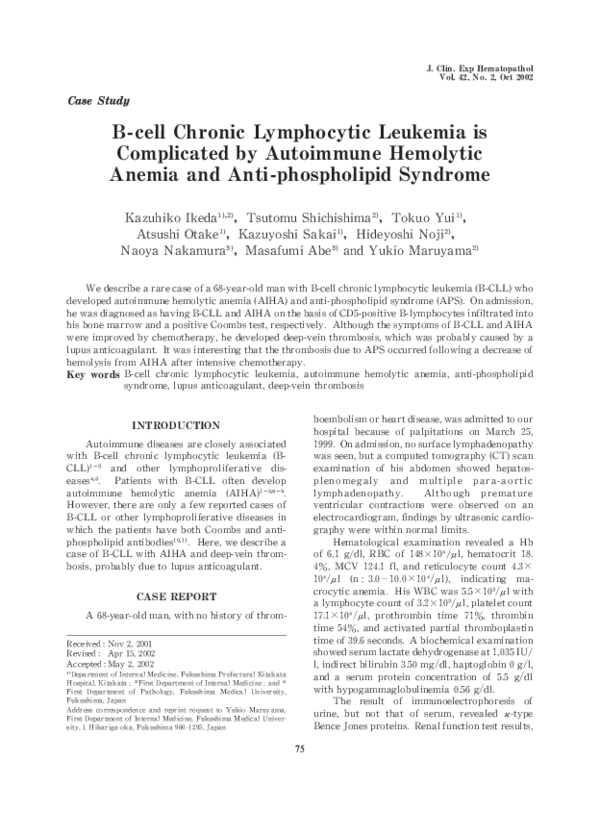 (PDF) B-cell Chronic Lymphocytic Leukemia is Complicated by Autoimmune ...