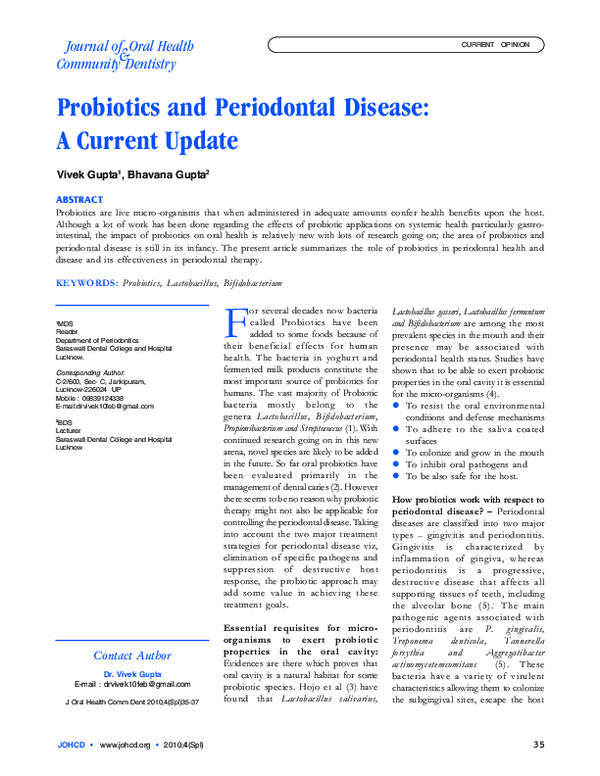 (PDF) Probiotics and Periodontal Disease: A Current Update
