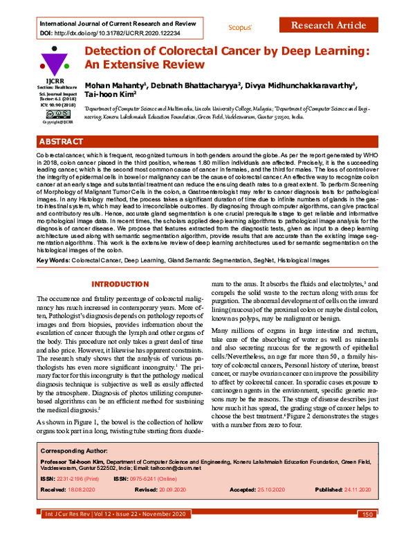 Pdf Detection Of Colorectal Cancer By Deep Learning An Extensive Review