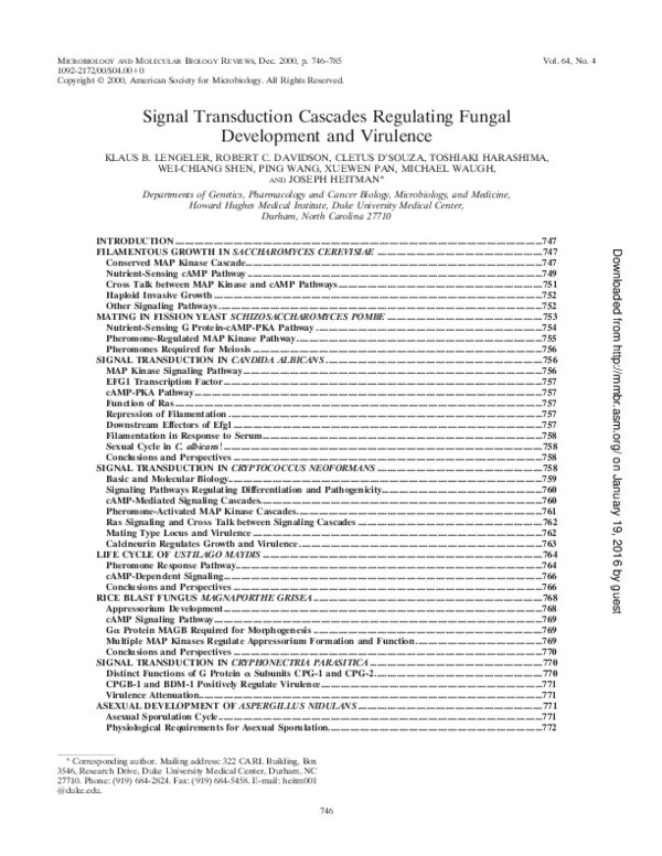 (PDF) Signal Transduction Cascades Regulating Fungal Development and ...