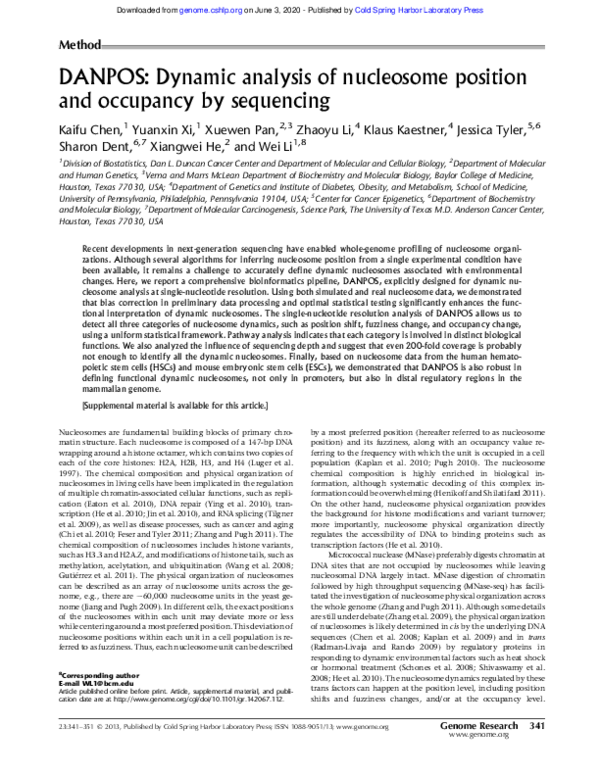 (PDF) DANPOS: Dynamic analysis of nucleosome position and occupancy by sequencing
