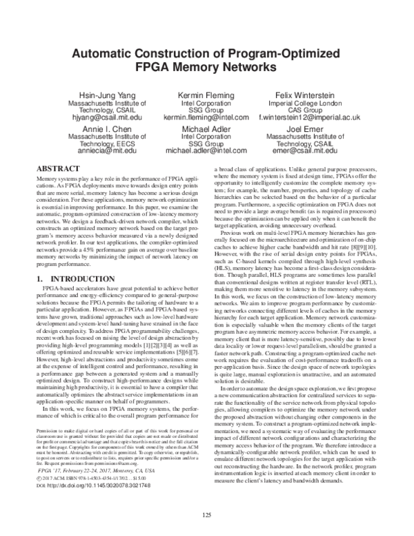(PDF) Automatic Construction of Program-Optimized FPGA Memory Networks