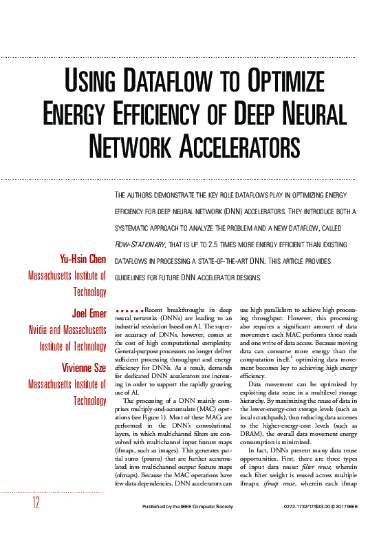 Pdf Using Dataflow To Optimize Energy Efficiency Of Deep Neural Network Accelerators 