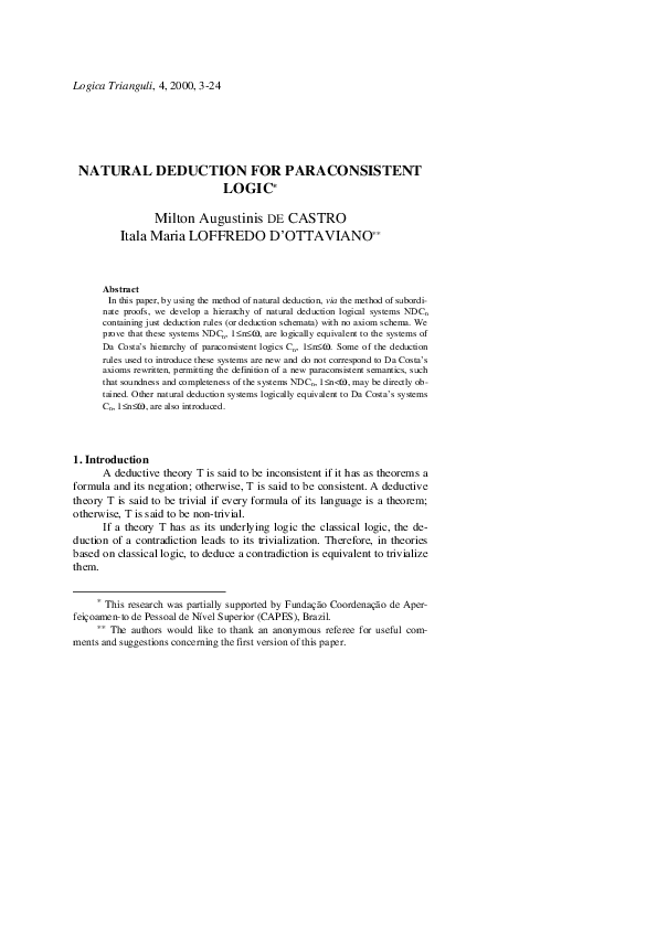 (PDF) Natural deduction for paraconsistent logic