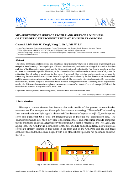(PDF) Measurement of Surface Profile and Surface Roughness of Fibre-Optic Interconnect by Fast ...