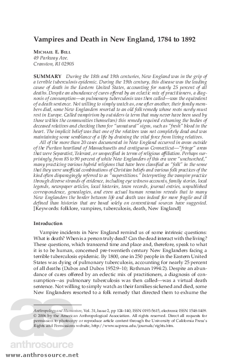 (PDF) Vampires and Death in New England, 1784 to 1892