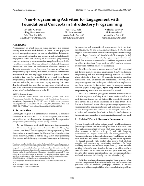 (PDF) Non-Programming Activities for Engagement with Foundational ...