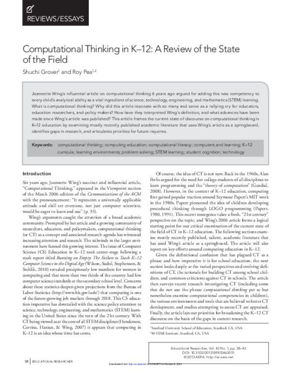 (PDF) Computational Thinking in K–12