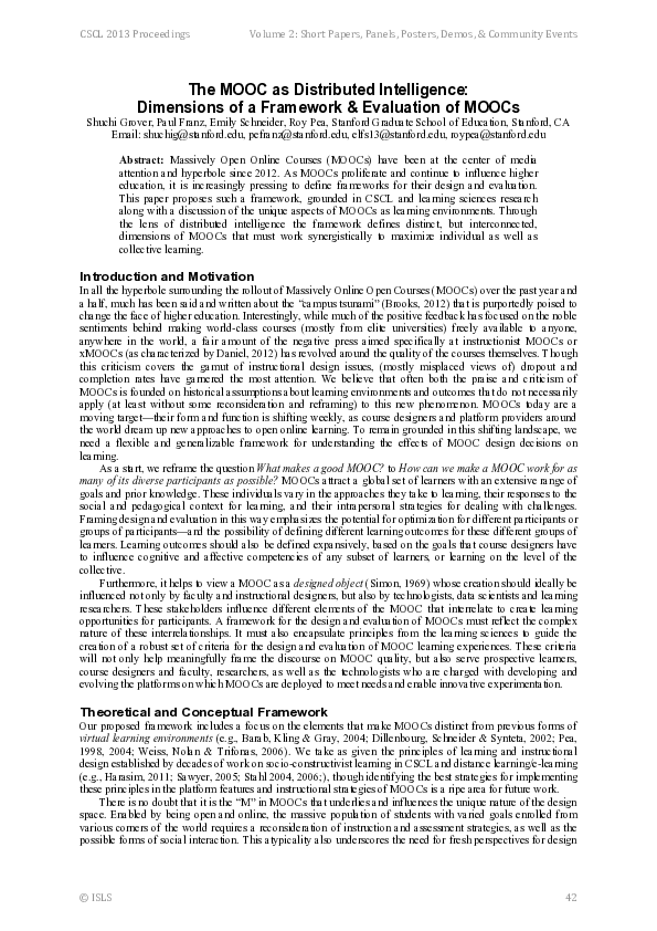 (PDF) The MOOC as Distributed Intelligence: Dimensions of a Framework & Evaluation of MOOCs