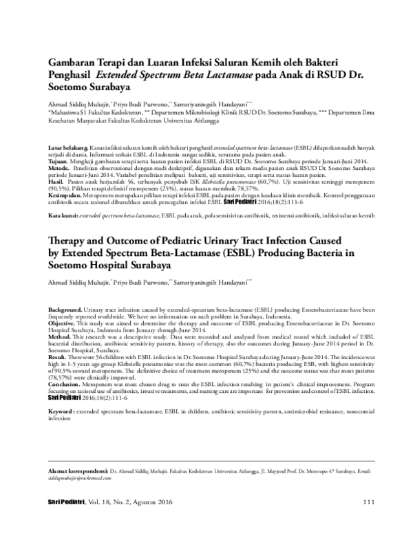 (PDF) Gambaran Terapi dan Luaran Infeksi Saluran Kemih oleh Bakteri ...