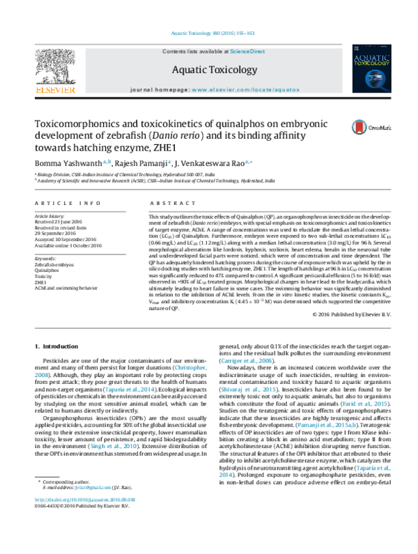 (PDF) Toxicomorphomics and toxicokinetics of quinalphos on embryonic ...