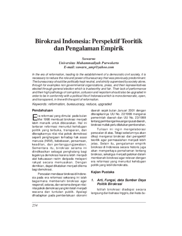(PDF) Birokrasi Indonesia: Perspektif Teoritik dan Pengalaman Empirik